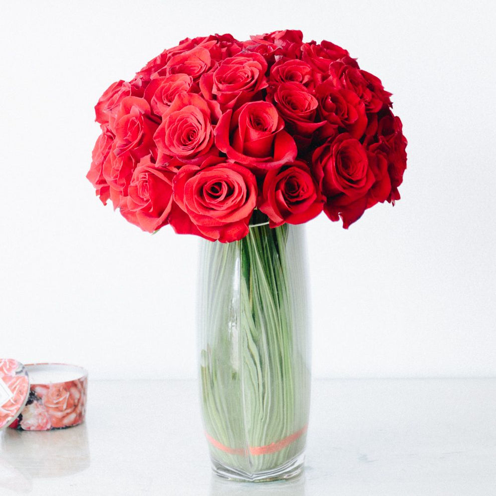 Red Roses Floral Arrangement - Empty Vase - Same Day Delivery