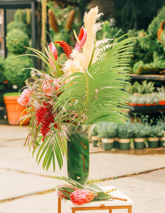 Pink Protea and Coxcomb Blooms - Empty Vase Floral Arrangement