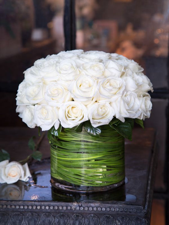 White Roses Floral Arrangement - Empty Vase - Same Day Delivery